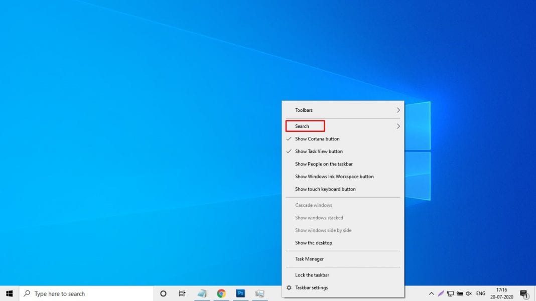 How To Remove the Search Bar From Taskbar on Windows 10