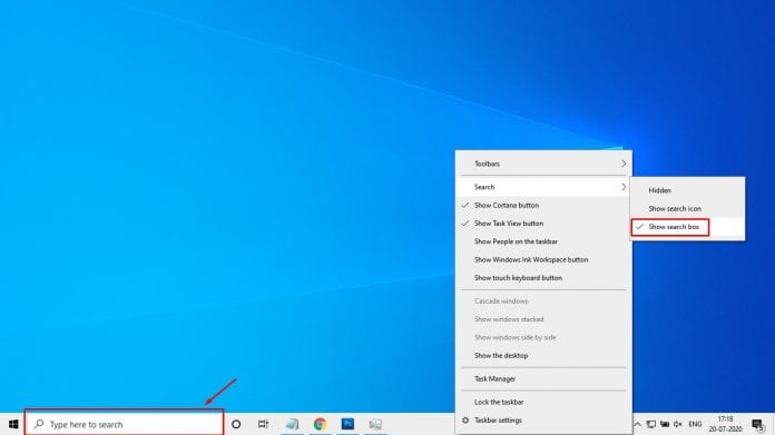 How To Remove the Search Bar From Taskbar on Windows 10