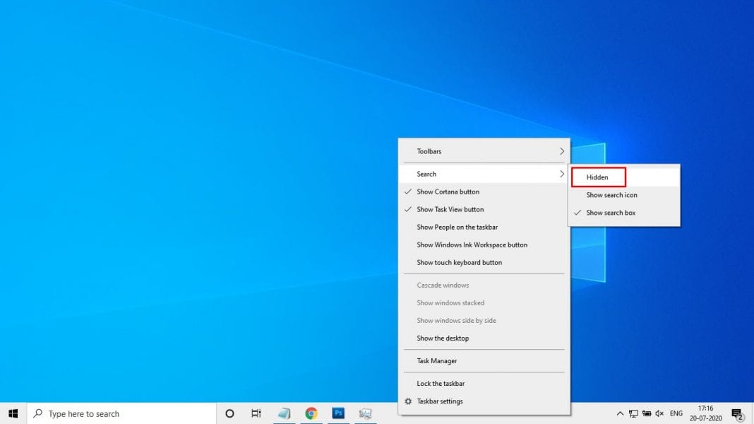 How To Remove the Search Bar From Taskbar on Windows 10